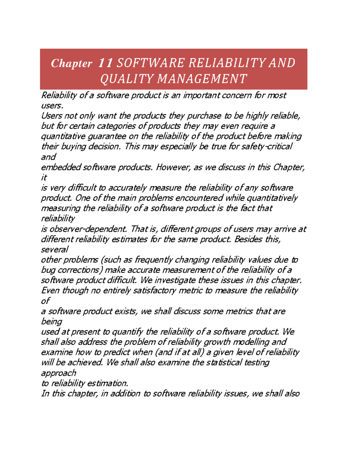Chapter 11: Software Reliability & Quality Management Insights and ...