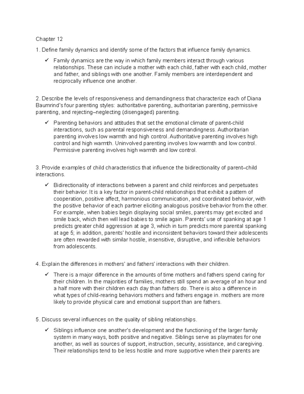 Ch. 12 assignment - ...... - Chapter 12 Define family dynamics and ...