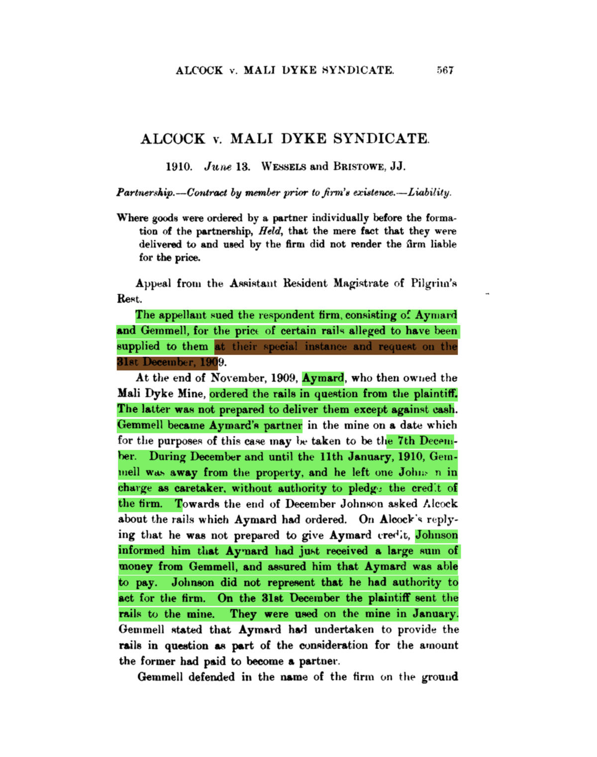 Alcock v Mali - case law - ALCOCK v. MALI DYKE SYNDICATE. 56T ALCOCK v ...