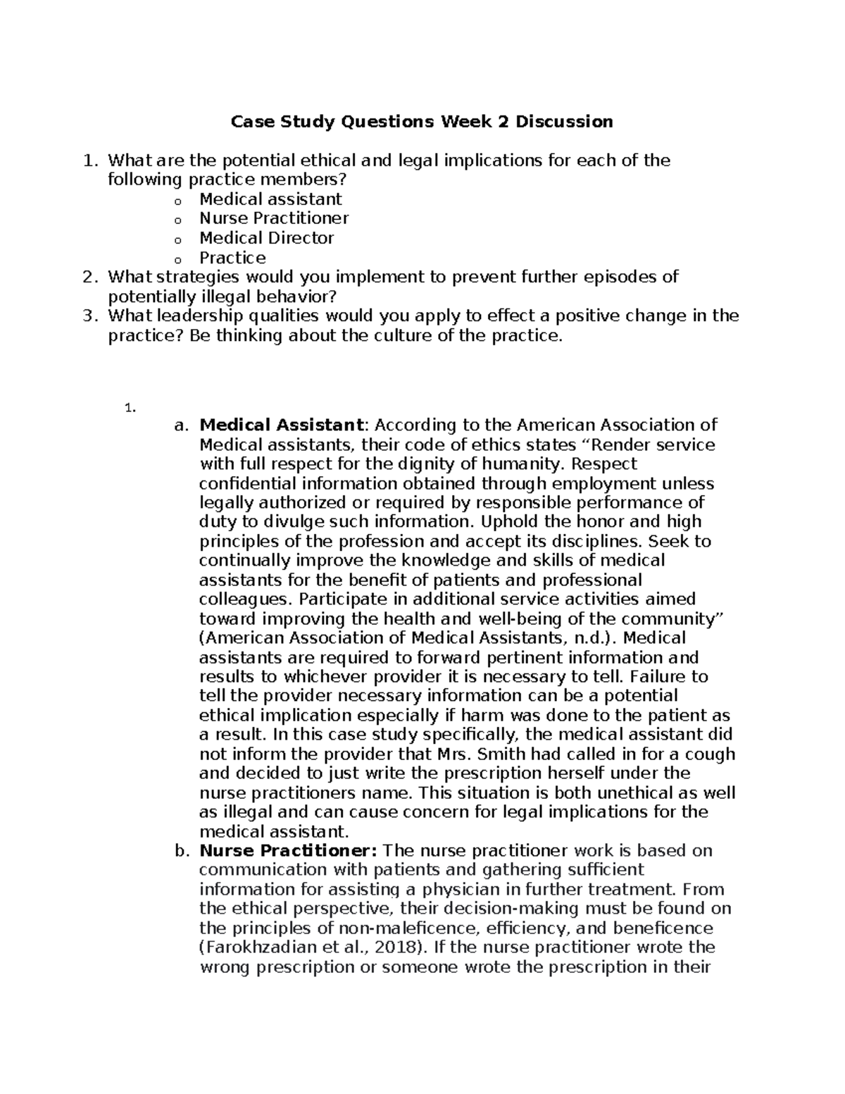 Case Study Questions Week 2 Discussion - Case Study Questions Week 2 Discussion What are the ...
