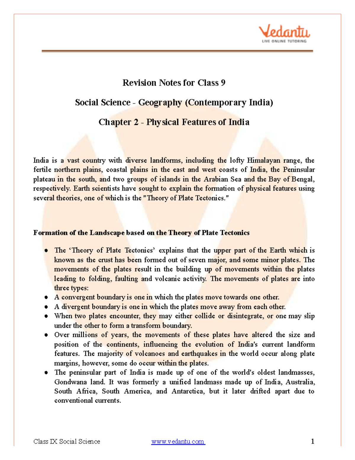 Geography Class 9 Chapter 2 Notes: Physical Features of India - Studocu