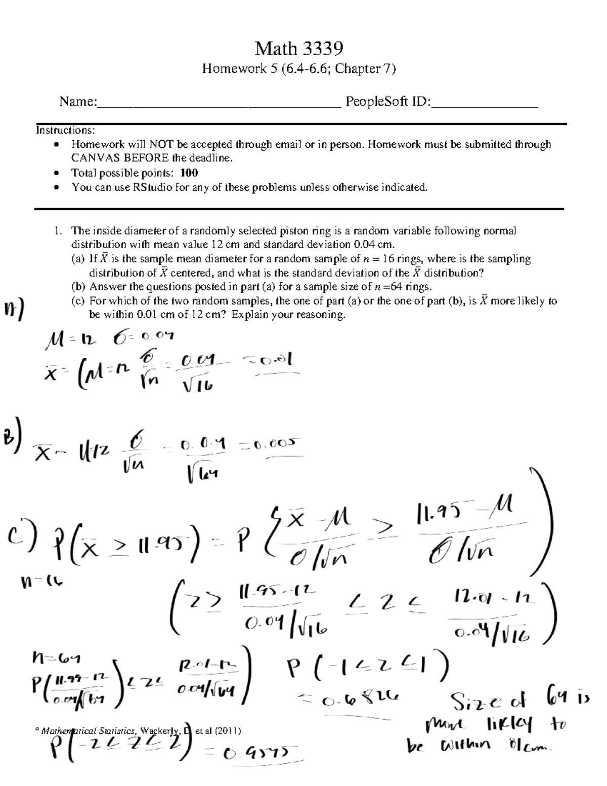 Math 3339: Homework 5 - Normal Distribution & Confidence Intervals - Studocu