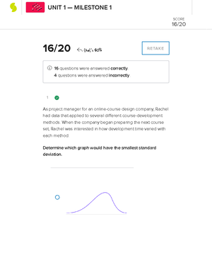 Sophia Pathways Foundations of Statistics Unit 1 Milestone - 1 17/20 ...