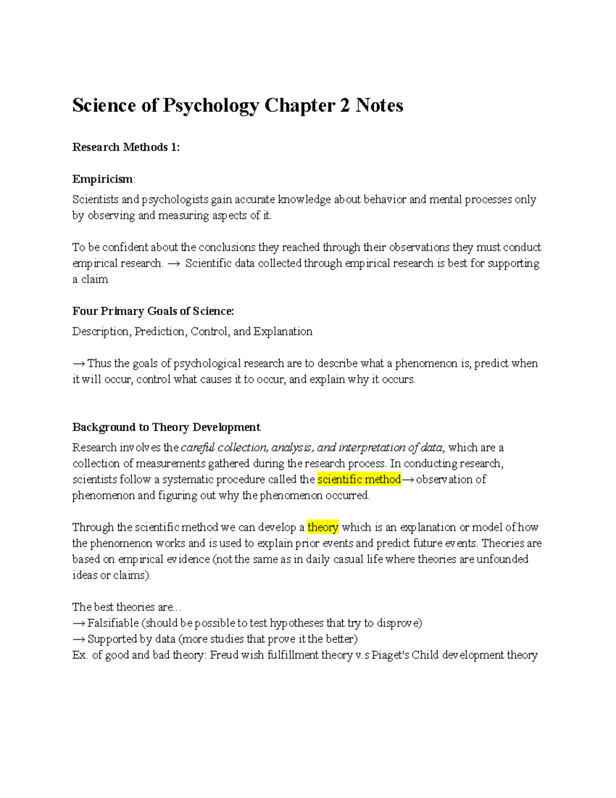 Science of Psychology Chapter 2: Research Methods and Goals - Studocu
