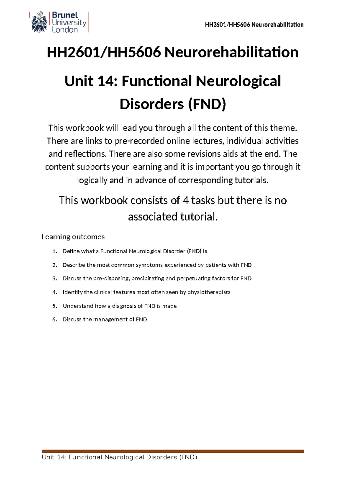 Unit 15 Workbook - HH2601/HH5606 Neurorehabilitation Unit 14 ...
