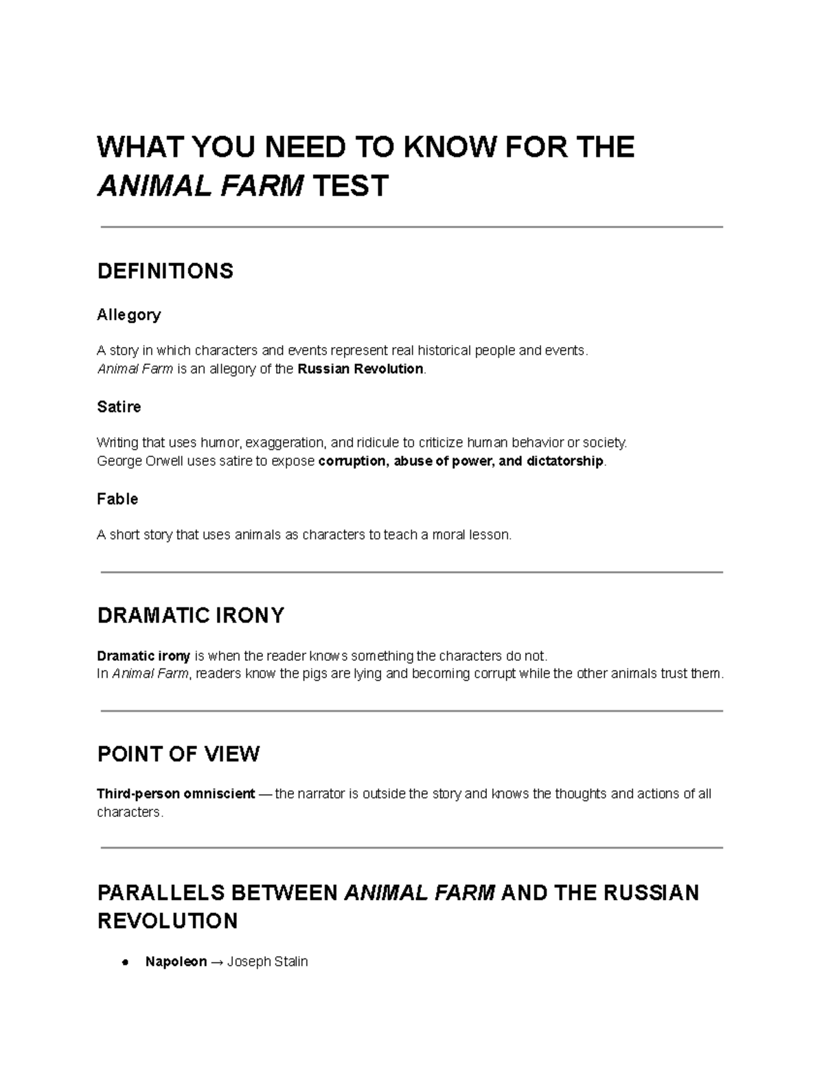 Animal Farm (ENG 101): Key Themes, Characters, and Events for Test Prep ...