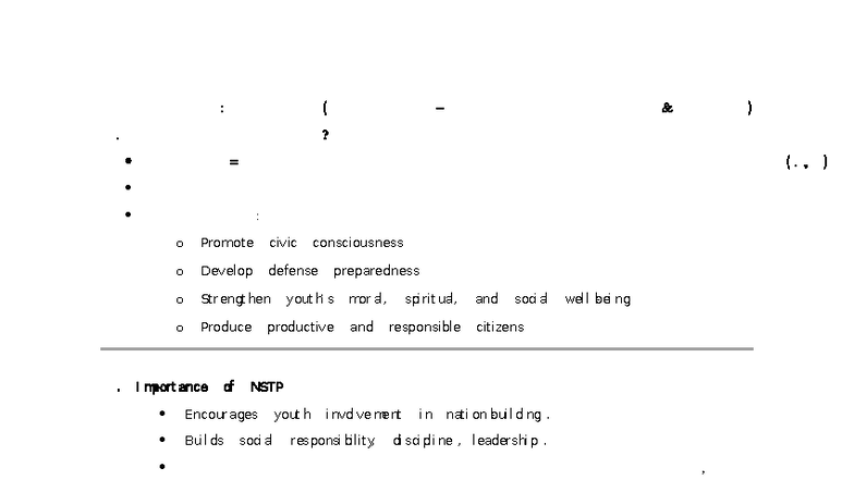 NSTP 1st Year Reviewer: Civic Welfare & National Symbols - Studocu