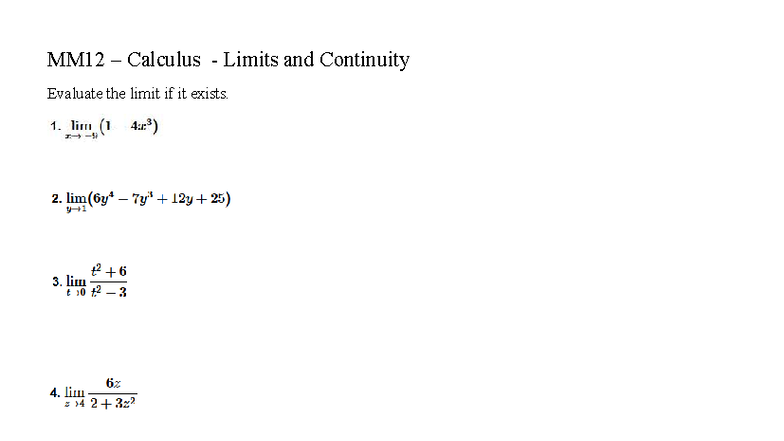 MM12 Calculus: Limits and Continuity Evaluation Guide - Studocu