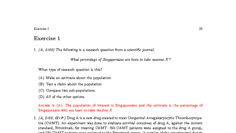 GEA1000 Exercise 1 Solutions - Research Questions and Sampling Methods - Studocu