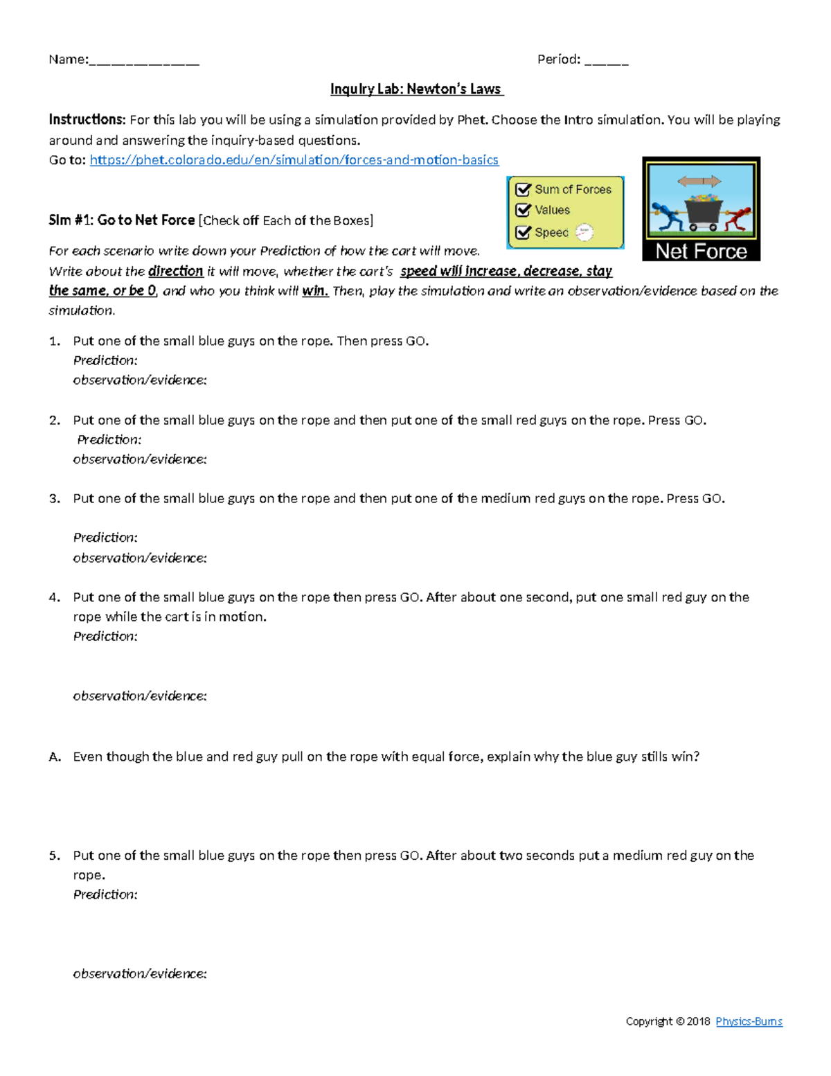 Newtons Laws Inquiry Lab: Simulation Activities and Predictions - Studocu