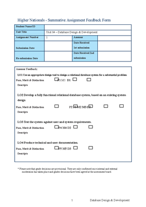E217999 M.R.M Rashad Unit 04 Database design and Development - Higher Nationals Internal - Studocu