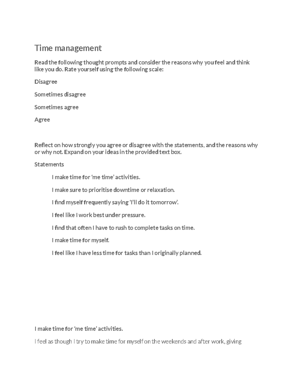 Self assessment A3 COM10003 - Time management Read the following ...