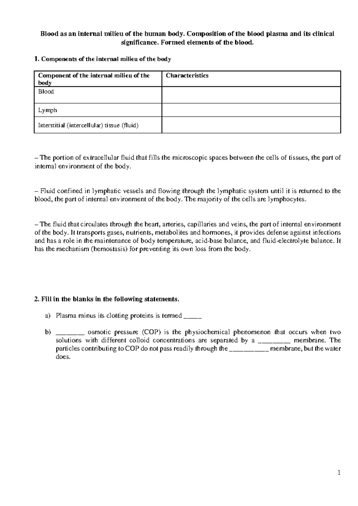 Physio 17 - Blood Composition & Clinical Significance Notes - Studocu