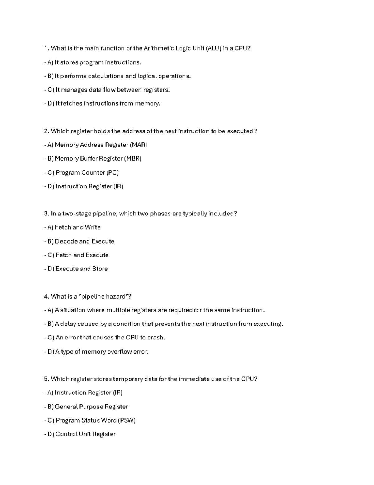 Chapter 7: CPU Architecture and Pipeline Hazards - Key Concepts and ...