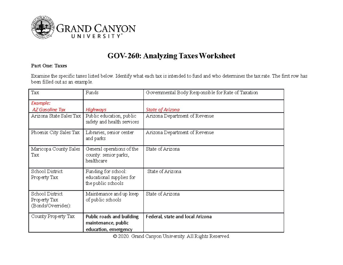 GOV-260-Analyzing Tax Worksheet - GOV-260: Analyzing Taxes Worksheet ...