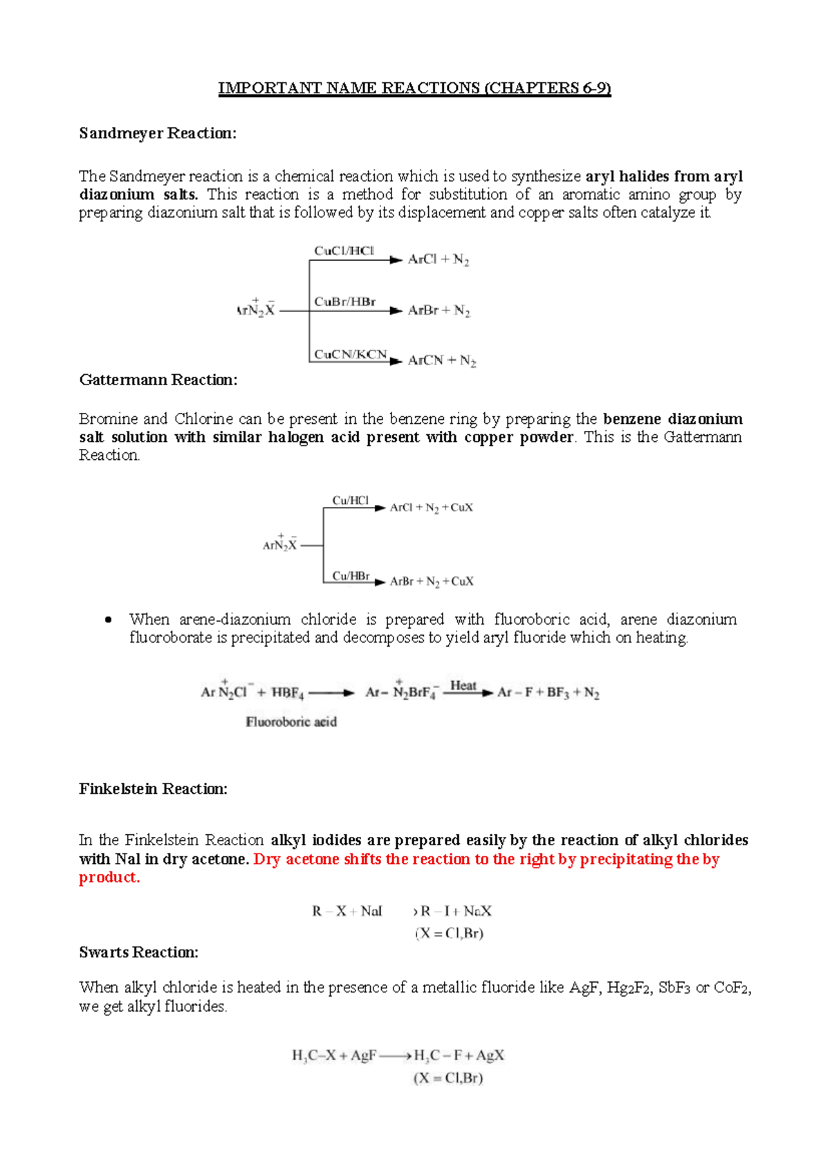 Class XII Organic Chemistry: Important Name Reactions Overview - Studocu