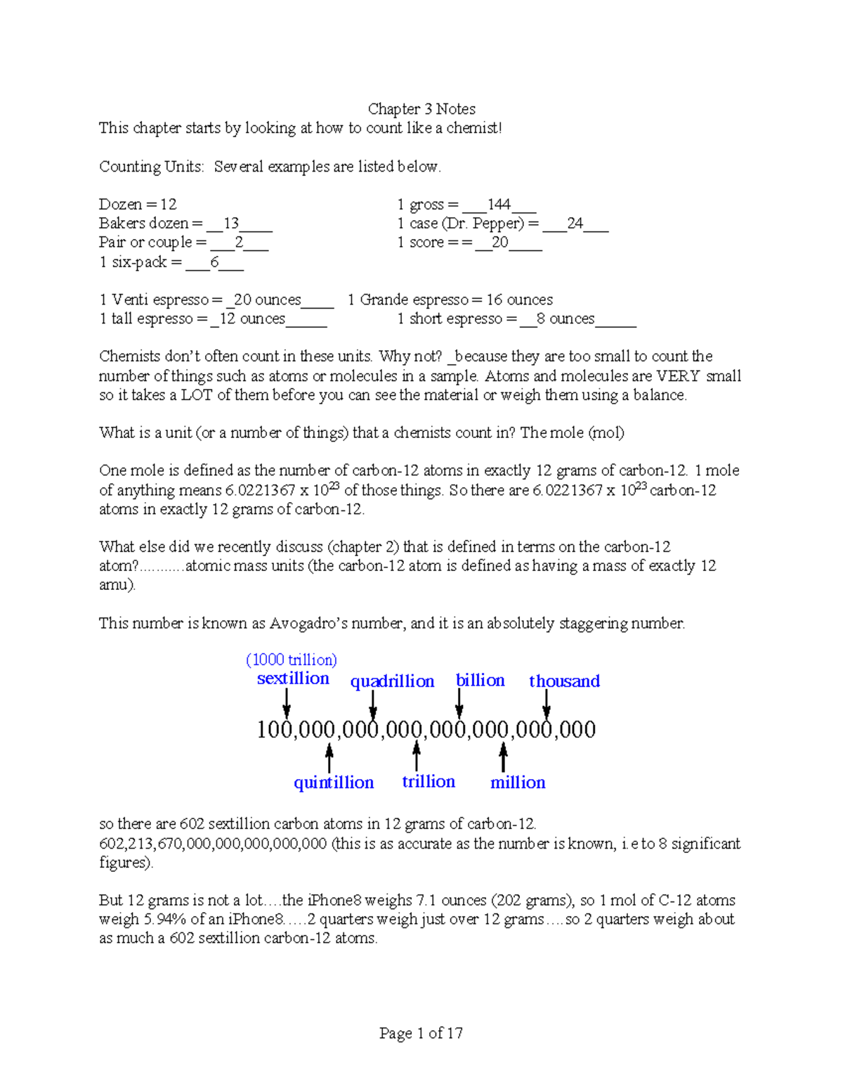 Chem 1311 Stoichiometry and Empirical Formula Calculations Notes ...