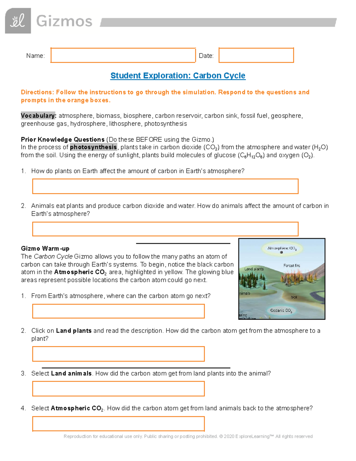 Jayvon Jewsome - Gizmo - Carbon Cycle - Name: Date: Student Exploration ...