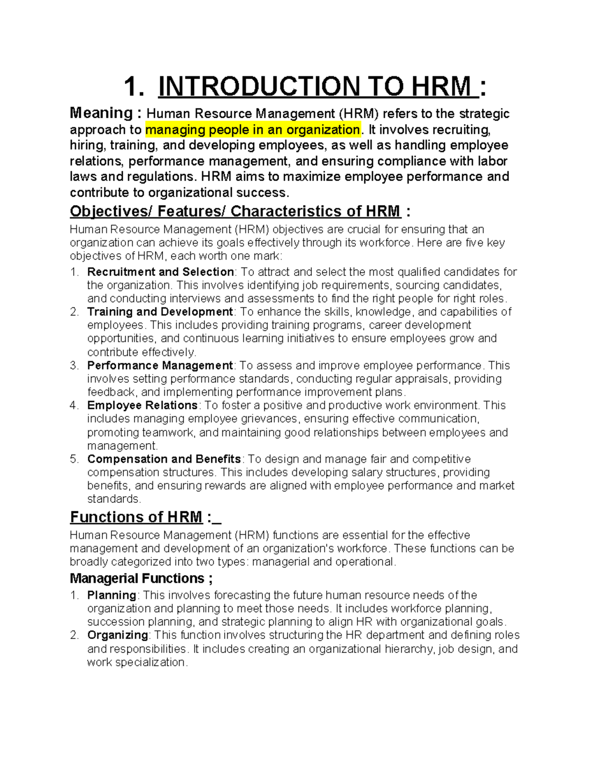 HRM - Comprehensive Guide to Human Resource Management for BBA 2nd Sem ...