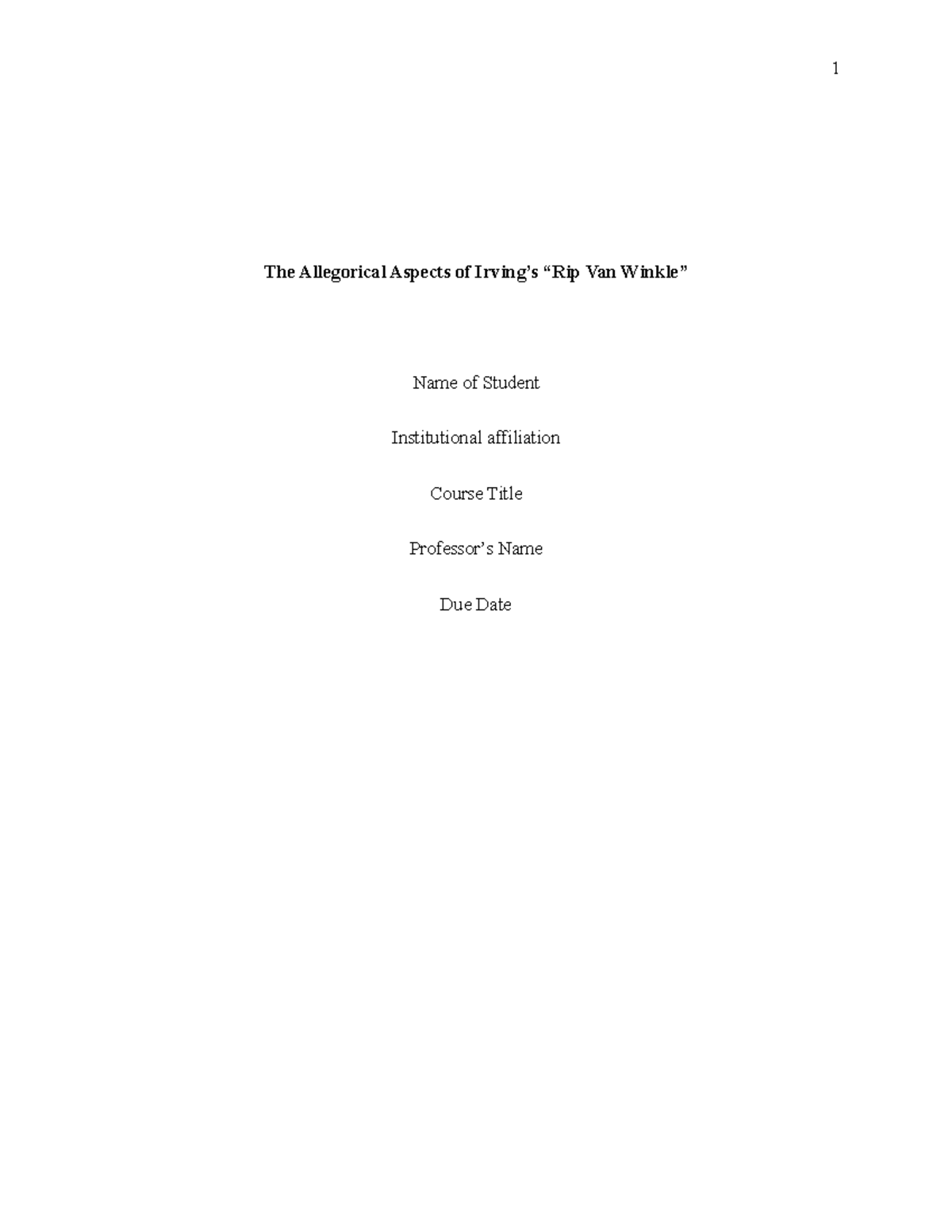420760915: Allegorical Analysis of Irving's "Rip Van Winkle" Essay ...