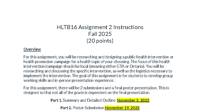 HLTB16 Fall 2025 Assignment 2: Public Health Intervention Design - Studocu