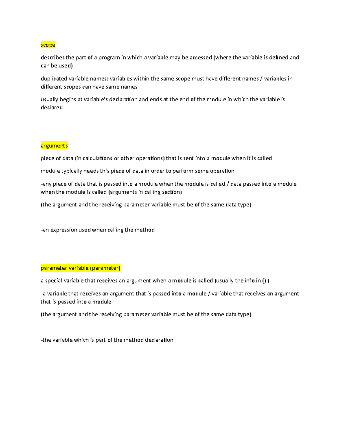 Studyset 6 - CSCI1923 - scope describes the part of a program in which a variable may be ...