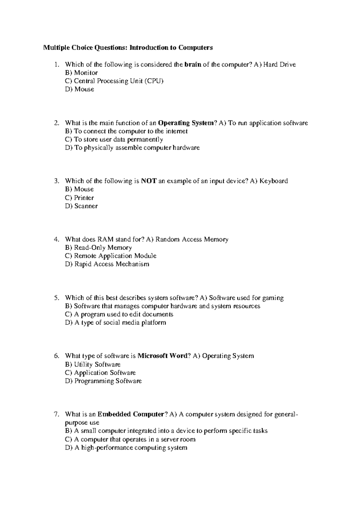 Introduction to Computers: MCQs for Exam Prep - Studocu