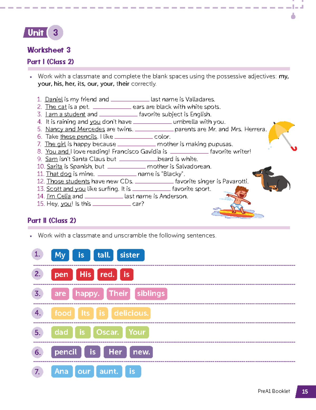 Unit 3 & 4 Worksheets (Class 2) - Adjectives & Verb "Be" Exercises - Studocu