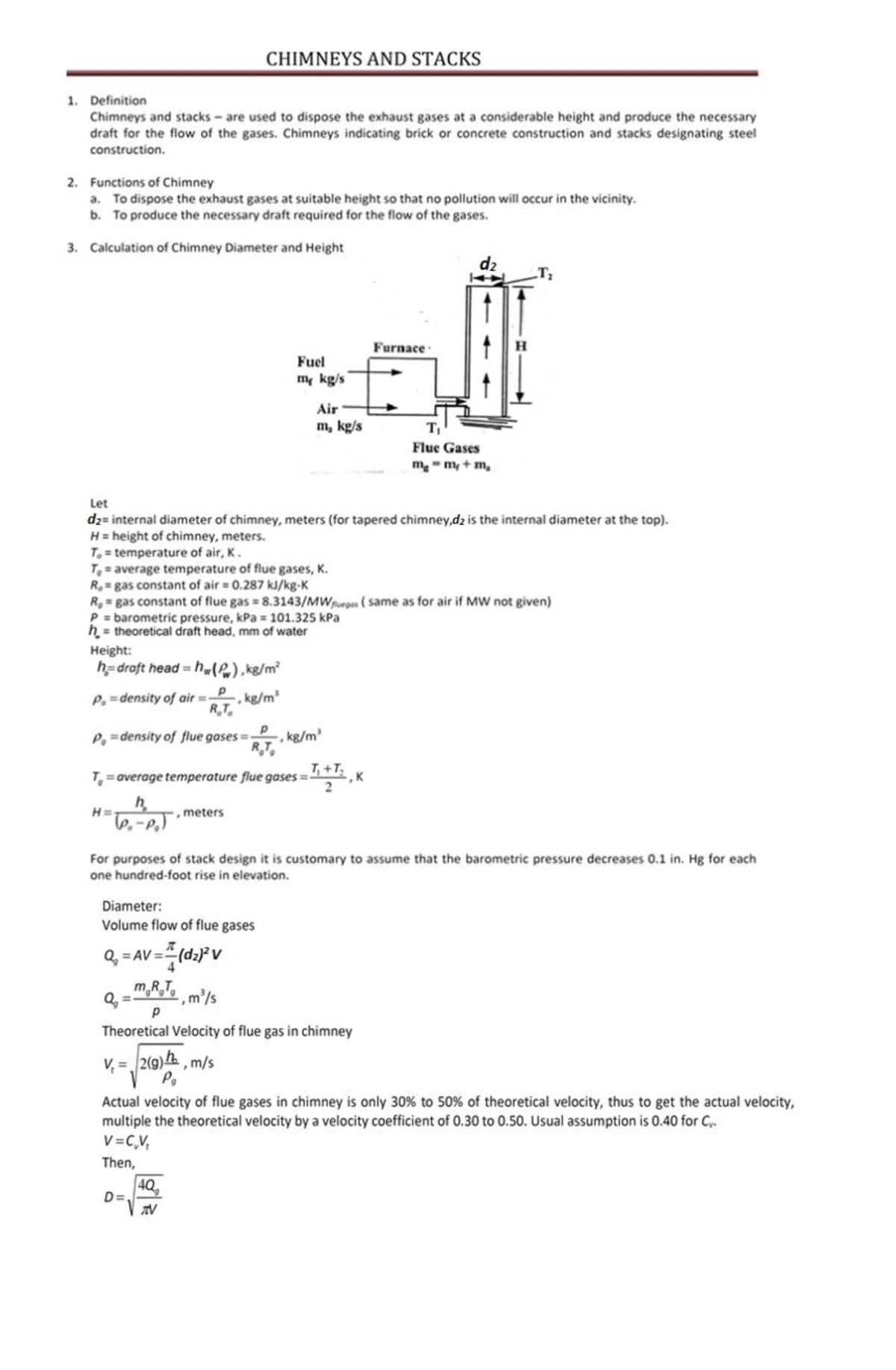 9.2 Chimney Formulas - Key Notes on Design and Function - Studocu