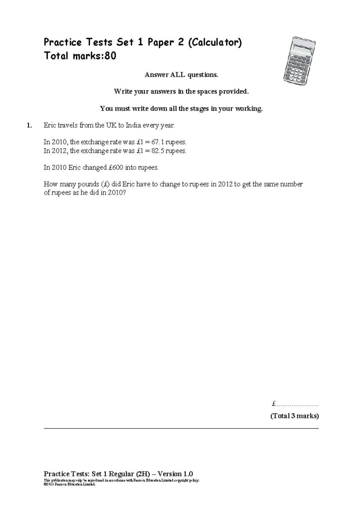 05a Practice Test Set 1 - Paper 2H (Calculator) - Studocu