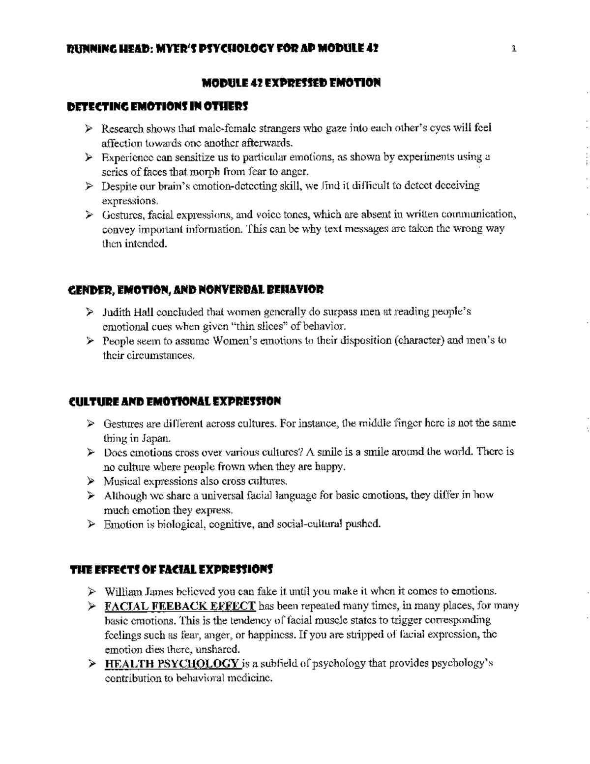 AP Psychology Module 42: Expressed Emotion & Nonverbal Cues - Studocu