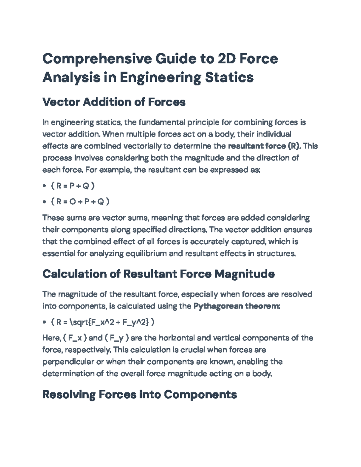 Comprehensive Guide to 2D Force Analysis in Engineering Statics ...