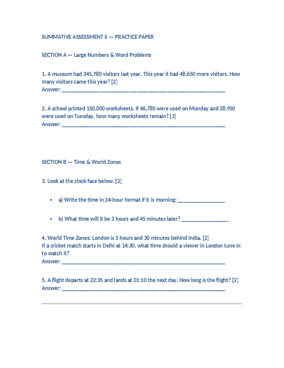 Grade 4 Super Math Revision Papers: Summative Assessment II Practice ...
