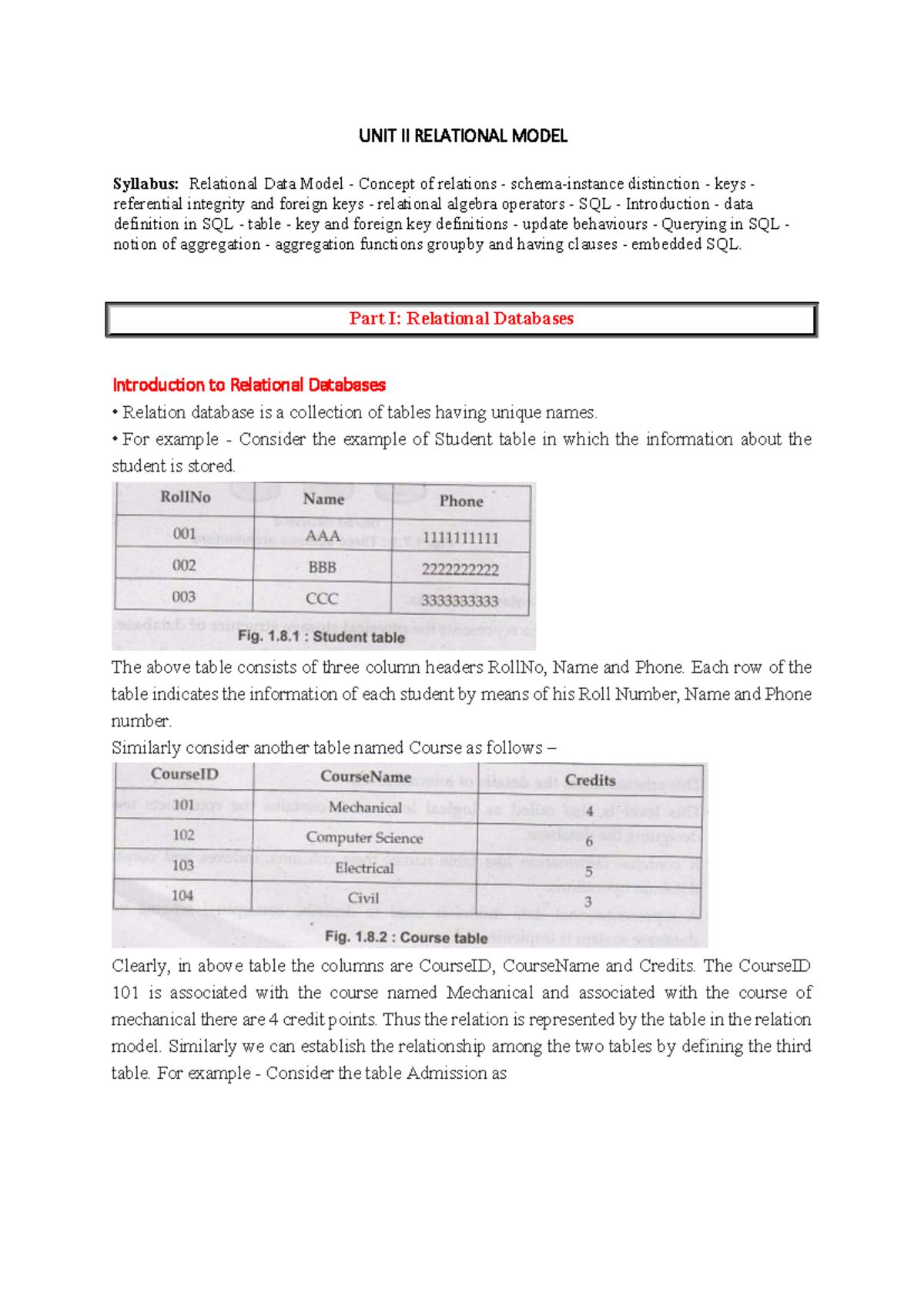 UNIT II: Relational Model Concepts and SQL Overview - Studocu