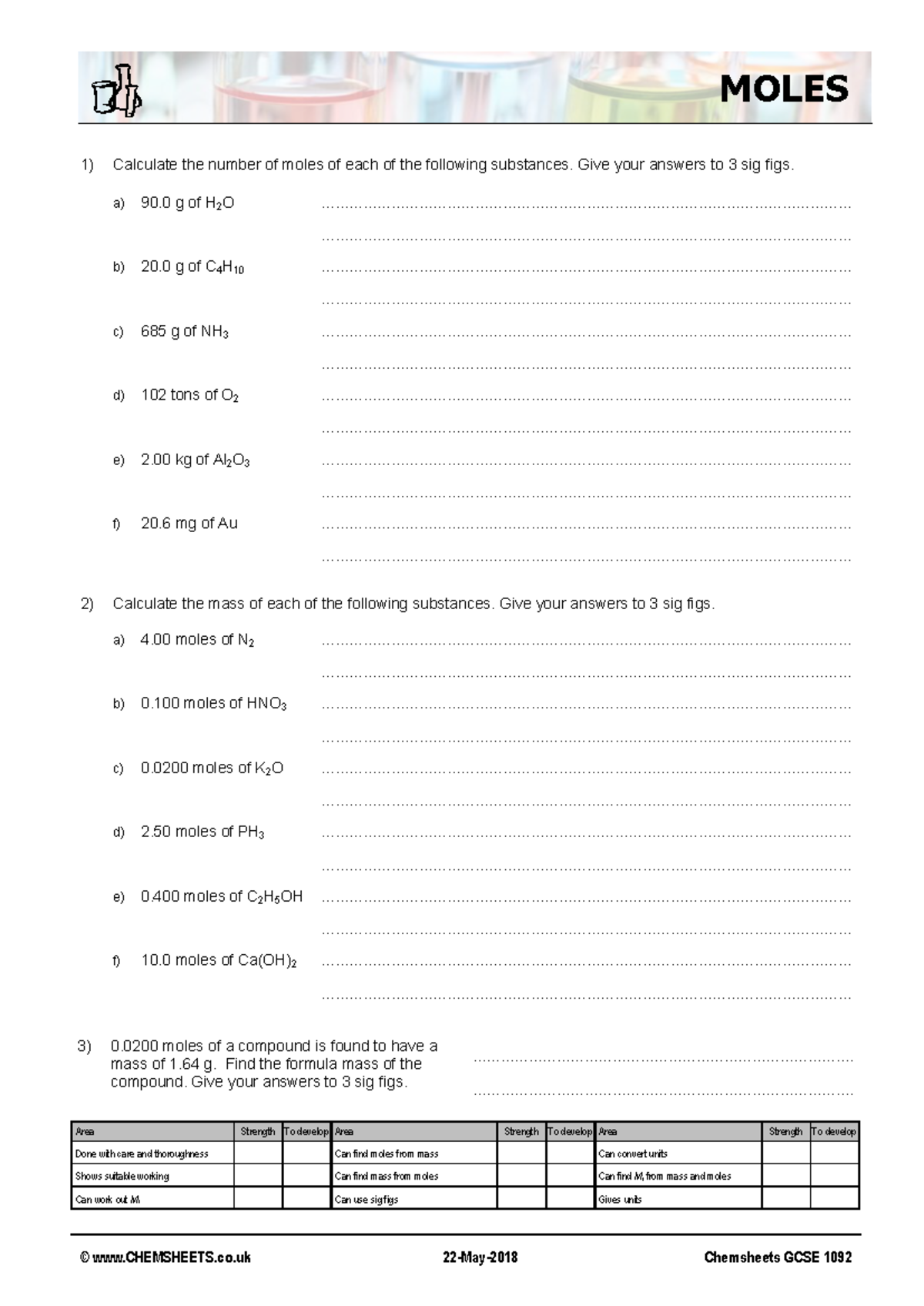Chemsheets GCSE 1092 Final Exam Practice: Moles Calculation - Studocu