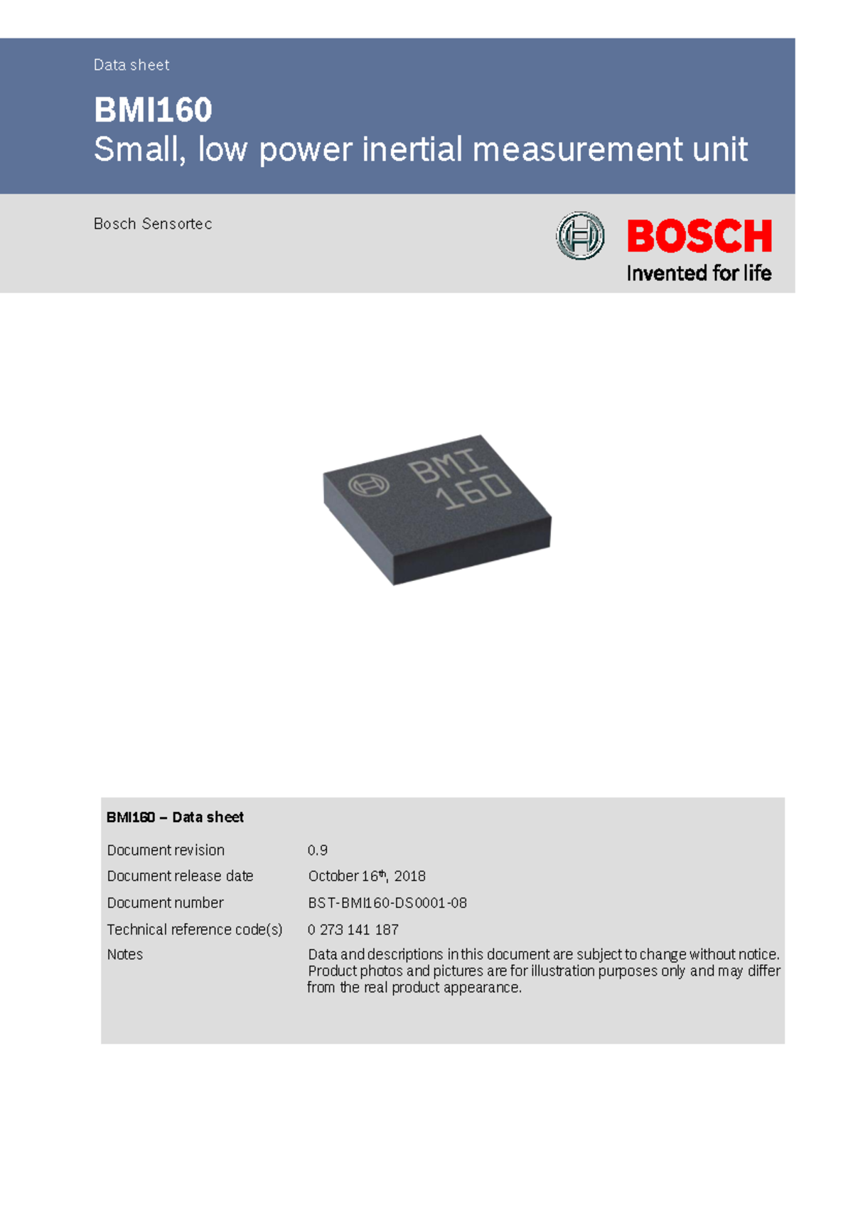BMI160 IMU Data Sheet - Technical Reference (Rev 0.9) - Studocu