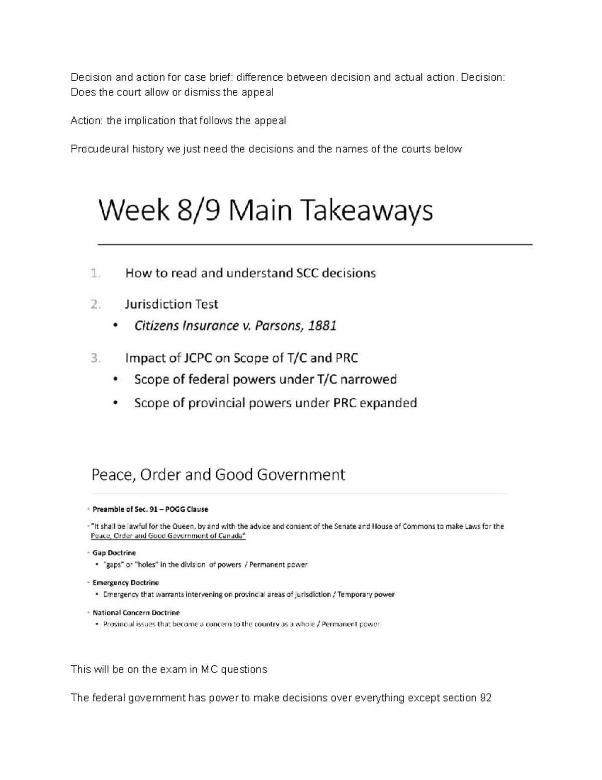 Polisci 3CL3 Week 8-9 Notes: Case Brief on Decision vs. Action - Studocu
