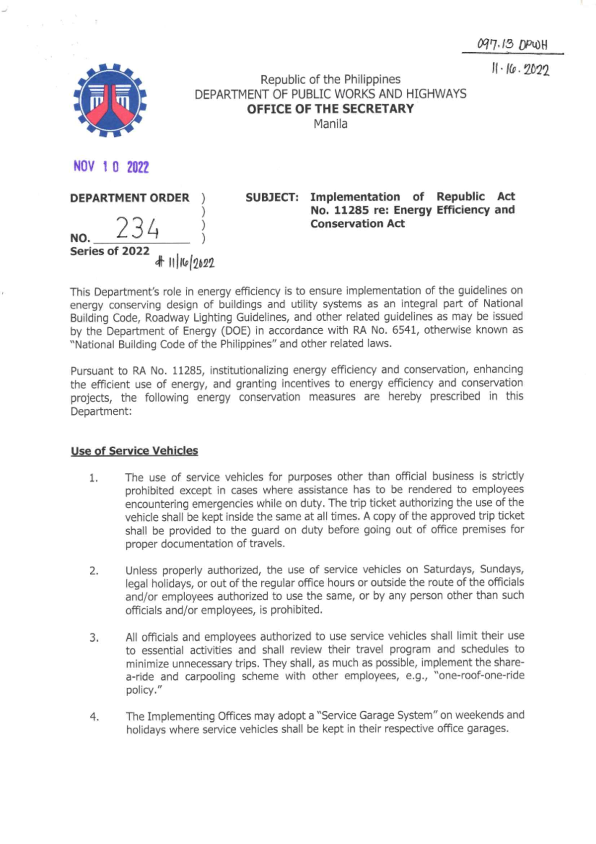 Department Order 234, Series of 2022: Energy Efficiency & Conservation ...