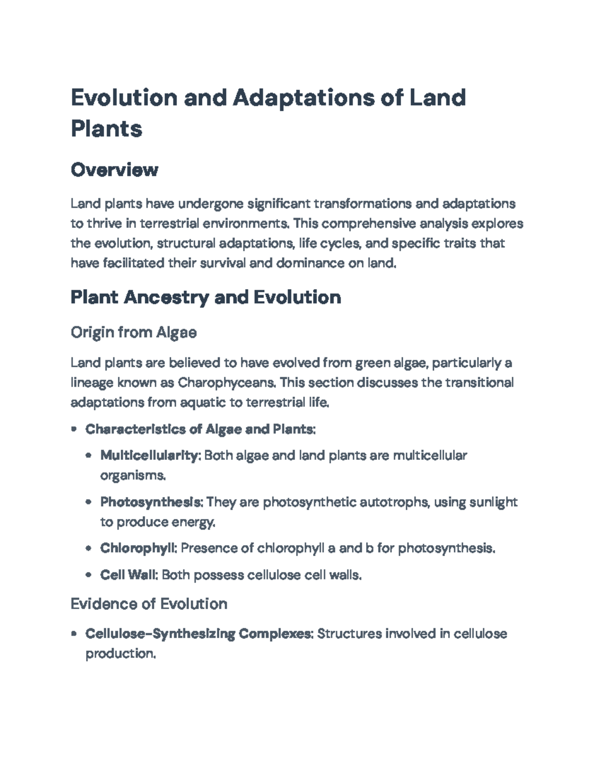 Evolution and Adaptations of Land Plants: A Comprehensive Analysis ...