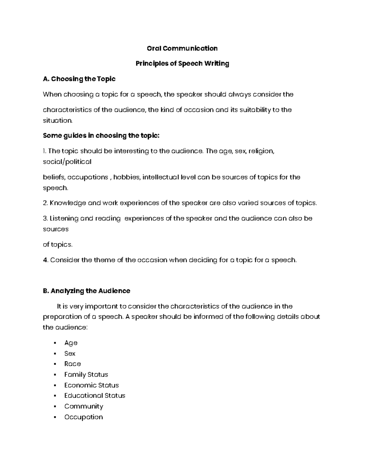 Principles of Speech Writing - Oral Communication Principles of Speech ...