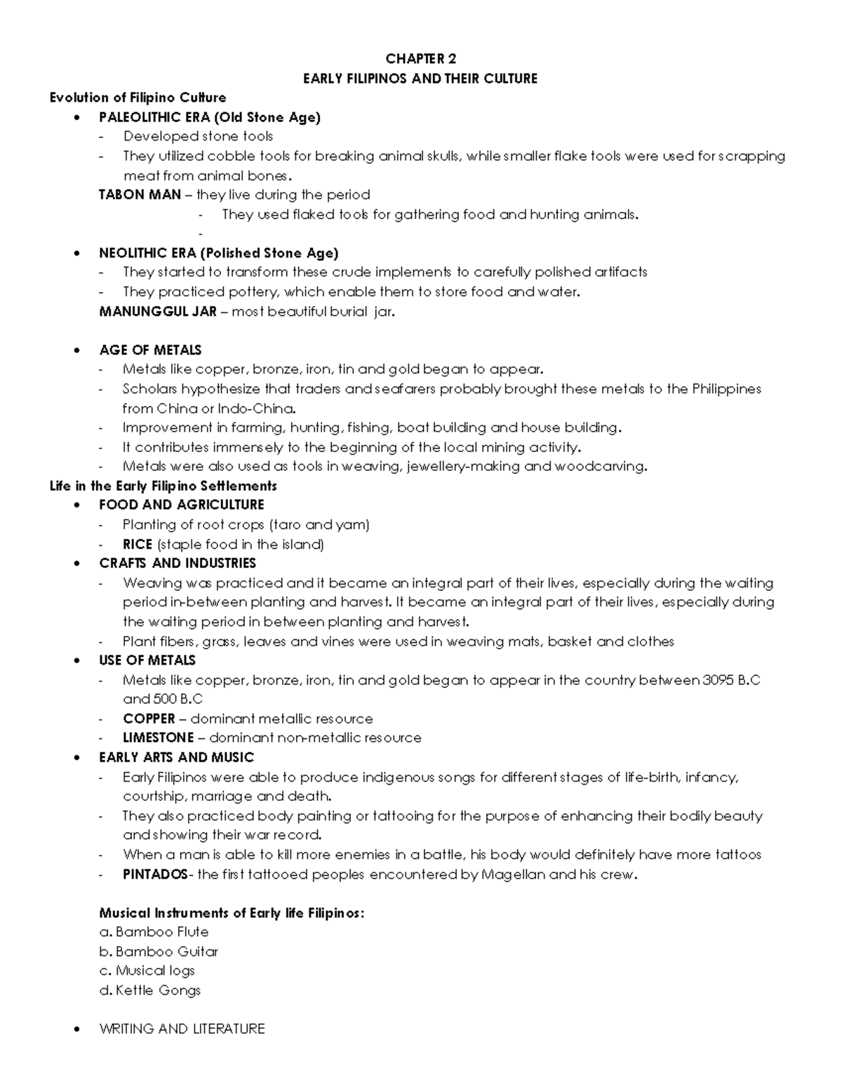 Chapter 2 Early Filipinos and their Culture-converted - CHAPTER 2 EARLY ...