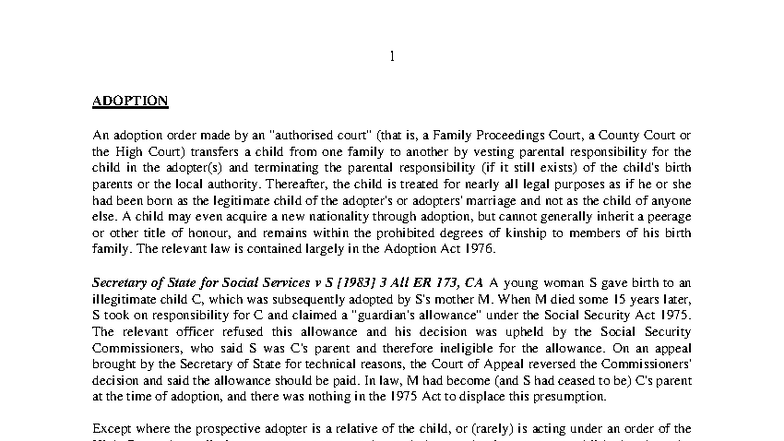 Adoption - Summary good - ADOPTION An adoption order made by an ...