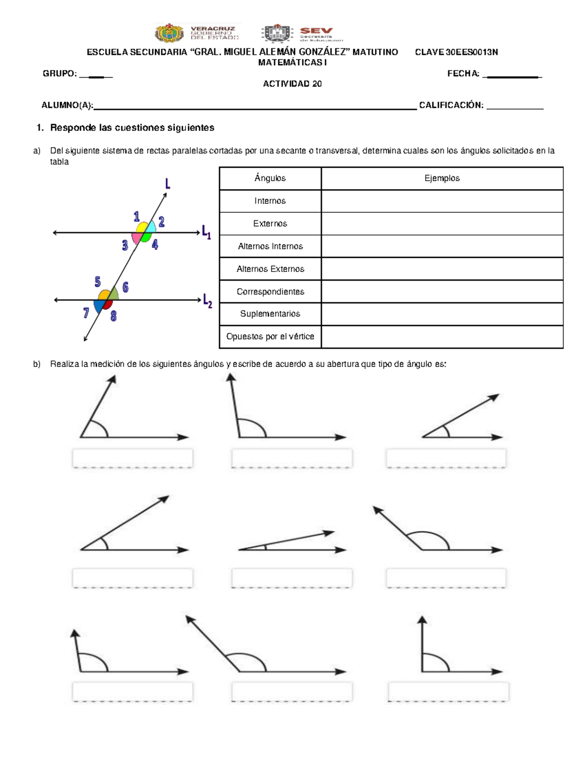 Actividad 20: Ángulos en Rectas Paralelas y Transversales - Matemáticas ...