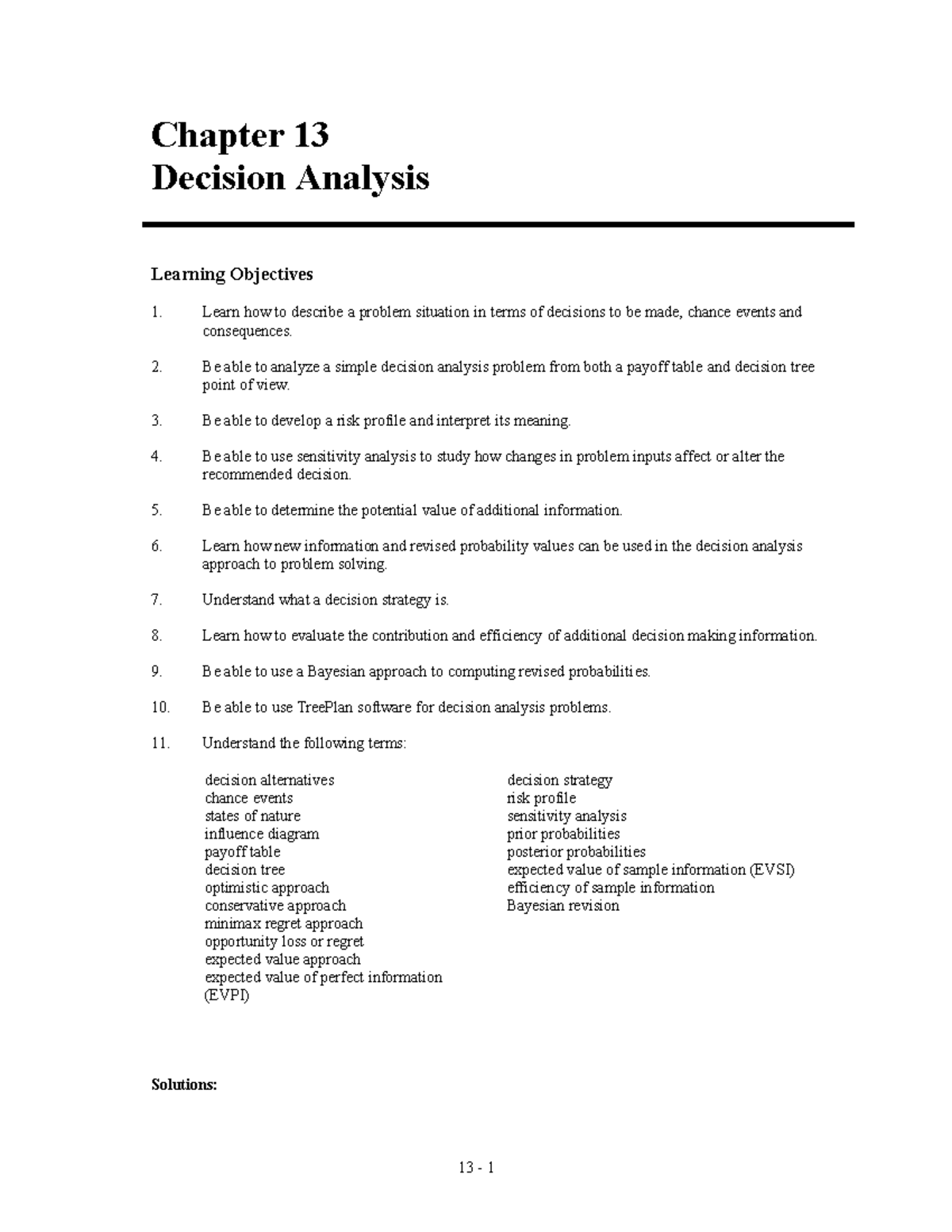 Solution manual introduction to management science chapter 13 - Chapter 13 Decision Analysis ...