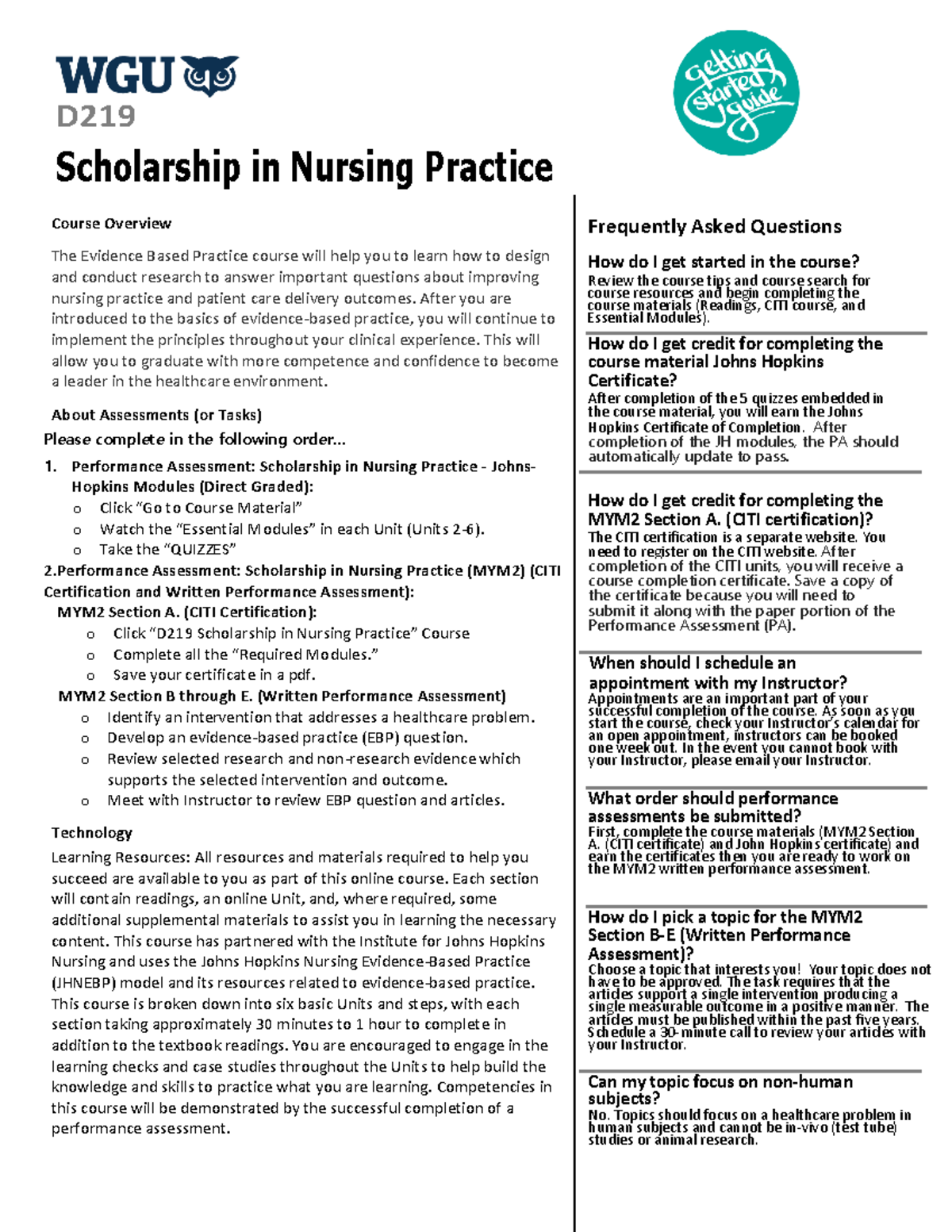 Getting Started with D219: Scholarship in Nursing Practice Guide - Studocu