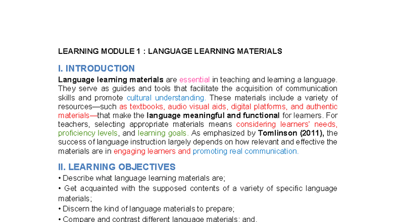 Language Learning Materials Development: Module 1 Overview - Studocu
