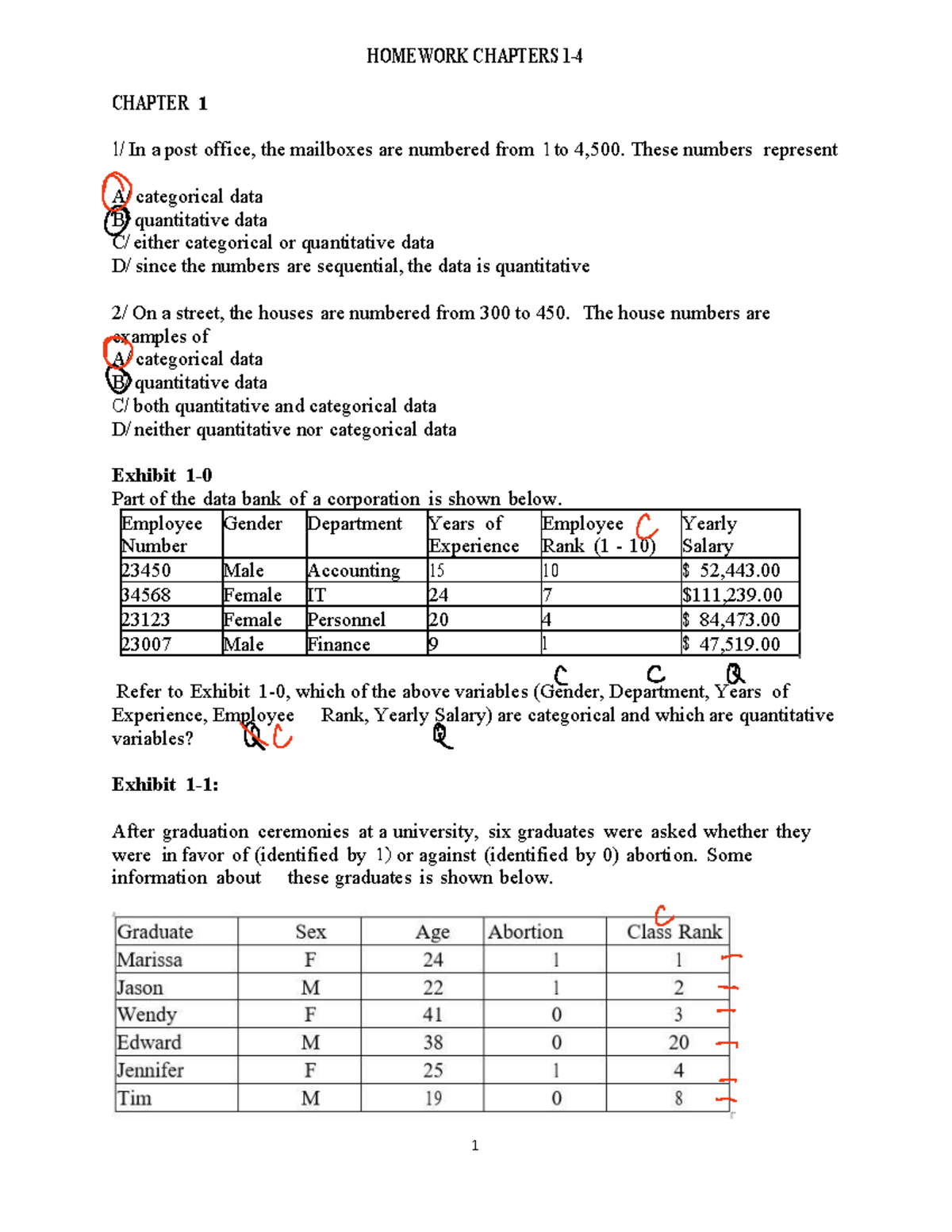 Homework Chapters 1 & 2: Data Types & Statistical Concepts - Studocu