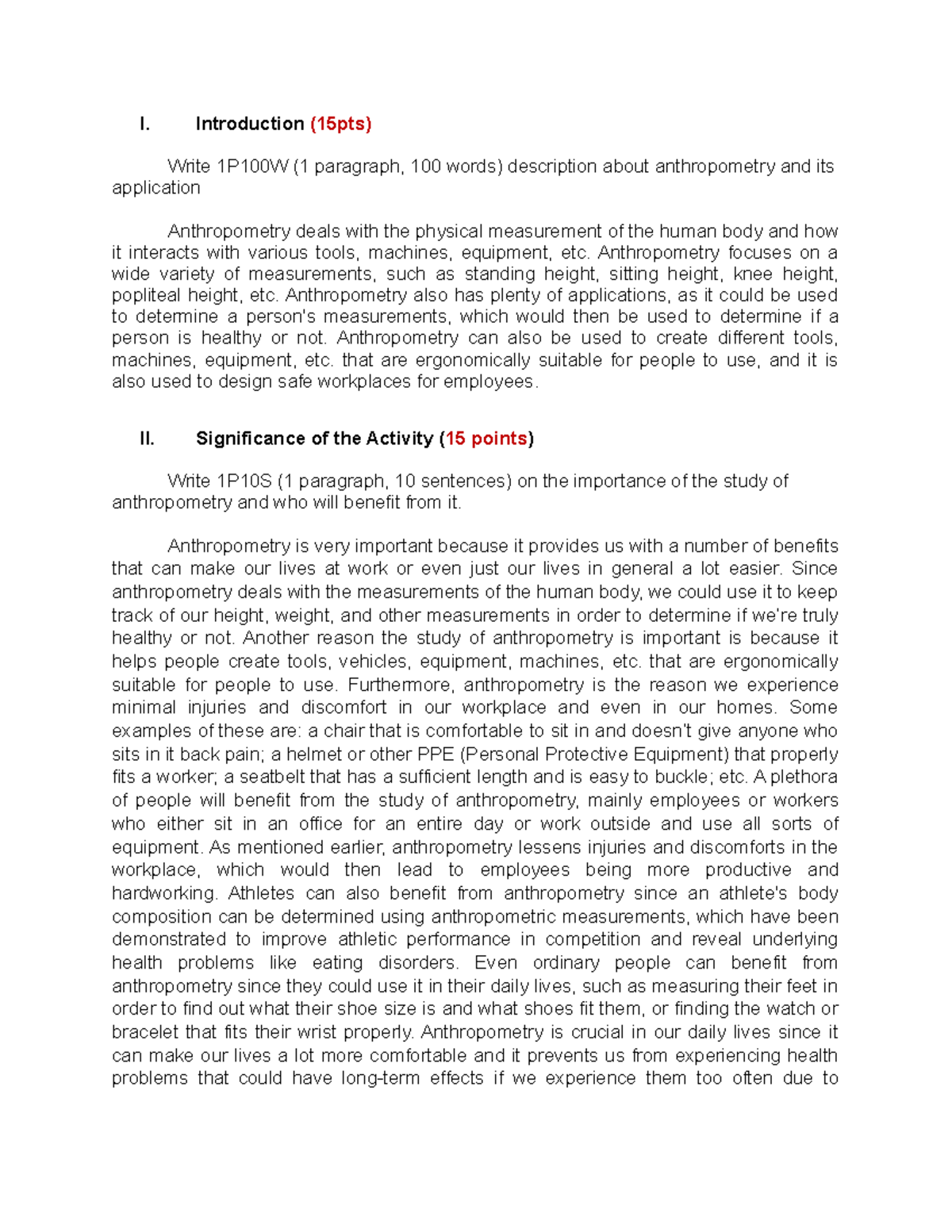 ERGO Ptask - Intro, S.O.P., References - I. Introduction (15pts) Write ...