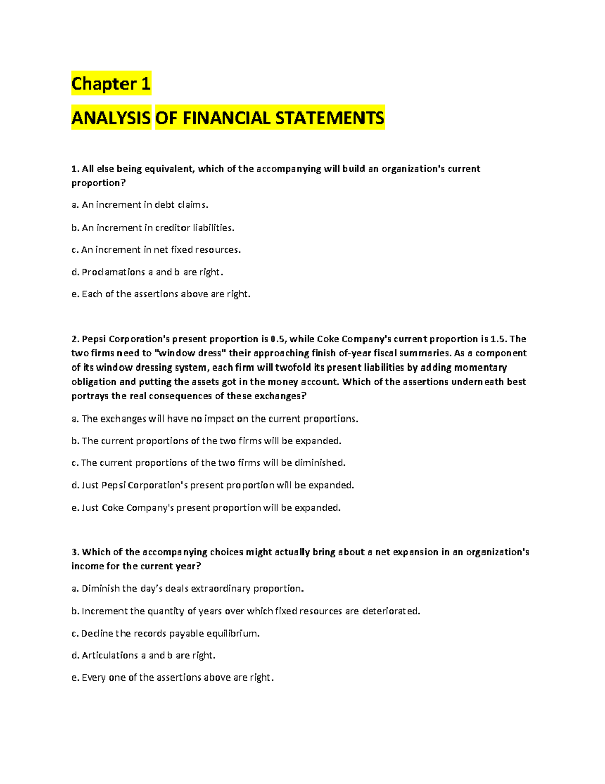 Chapter 1 Analysis OF Financial Statements - Chapter 1 ANALYSIS OF ...