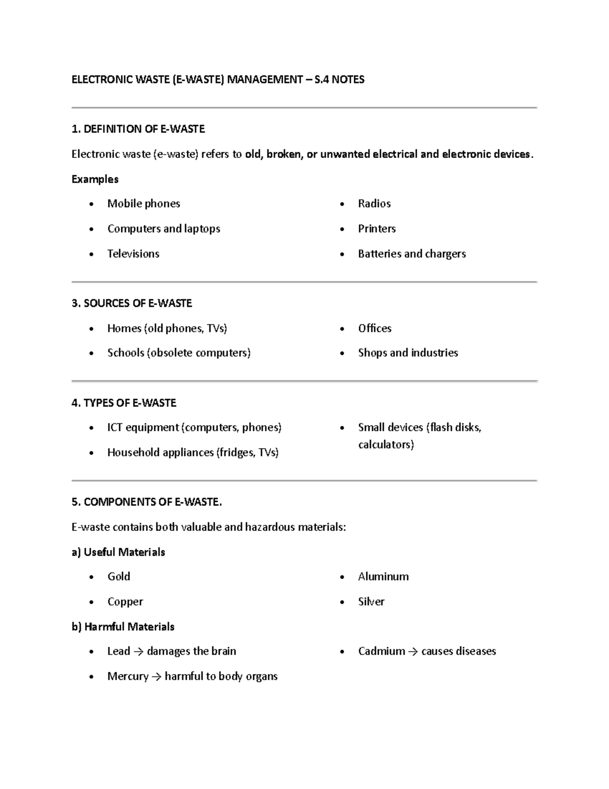 ELECTRONIC WASTE MANAGEMENT S.4 NOTES: DEFINITION, SOURCES & MANAGEMENT ...